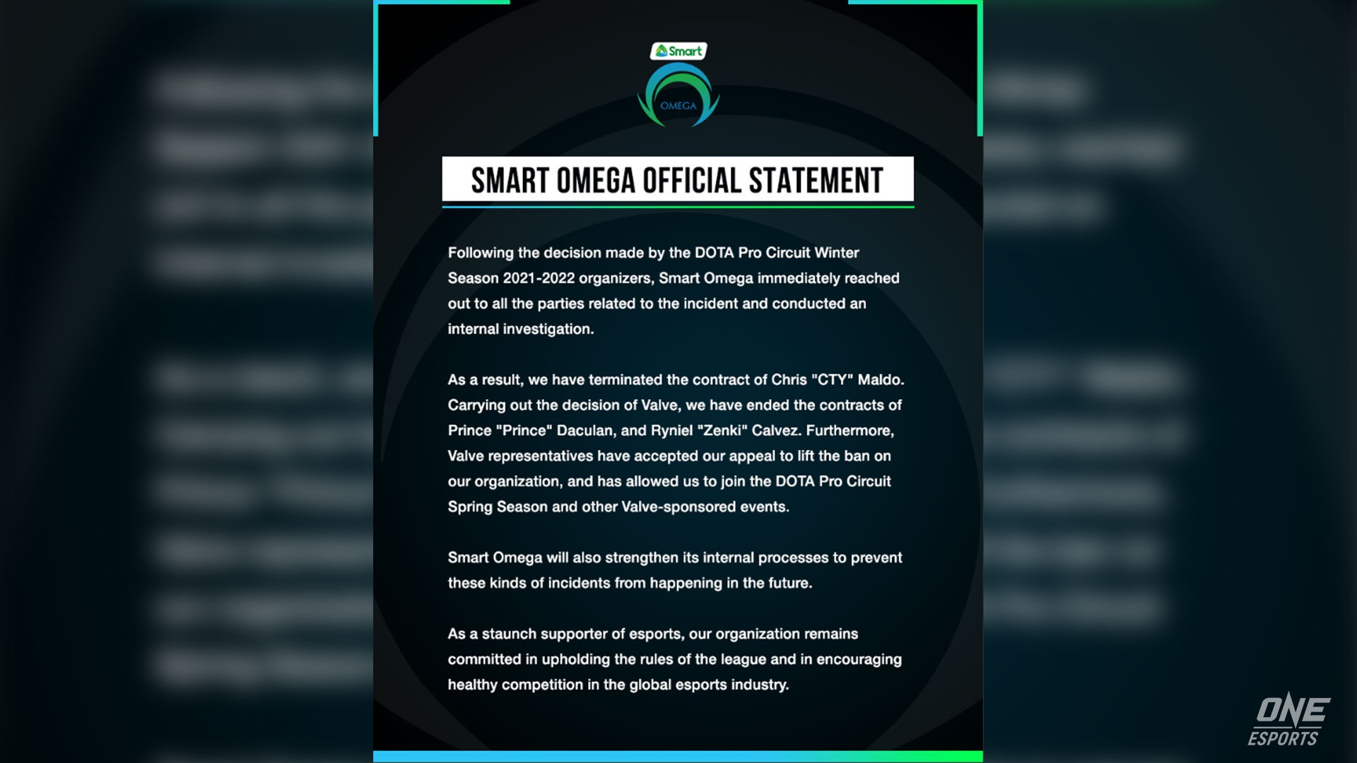 Omega Esports' ban from Dota 2 2022 DPC season has been lifted | ONE ...