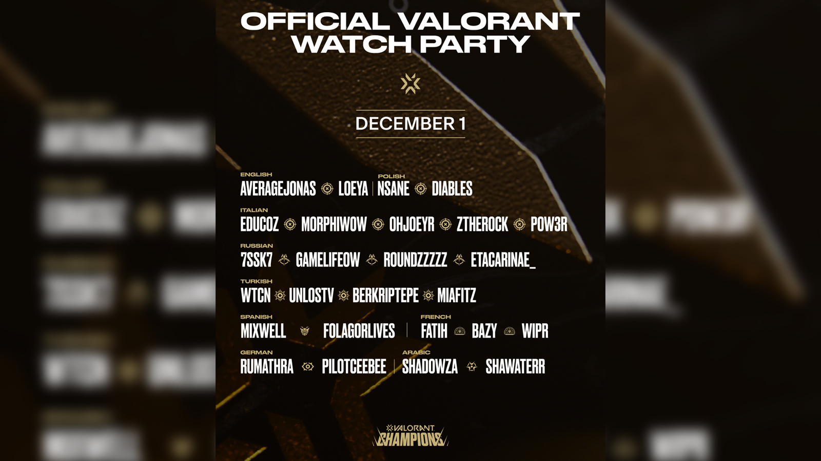Full list of official Valorant Champions watch party streams | ONE Esports