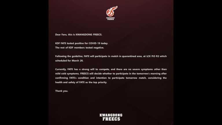 KDF FATE tests COVID-19 positive ahead of LCK playoffs match against T1 ...