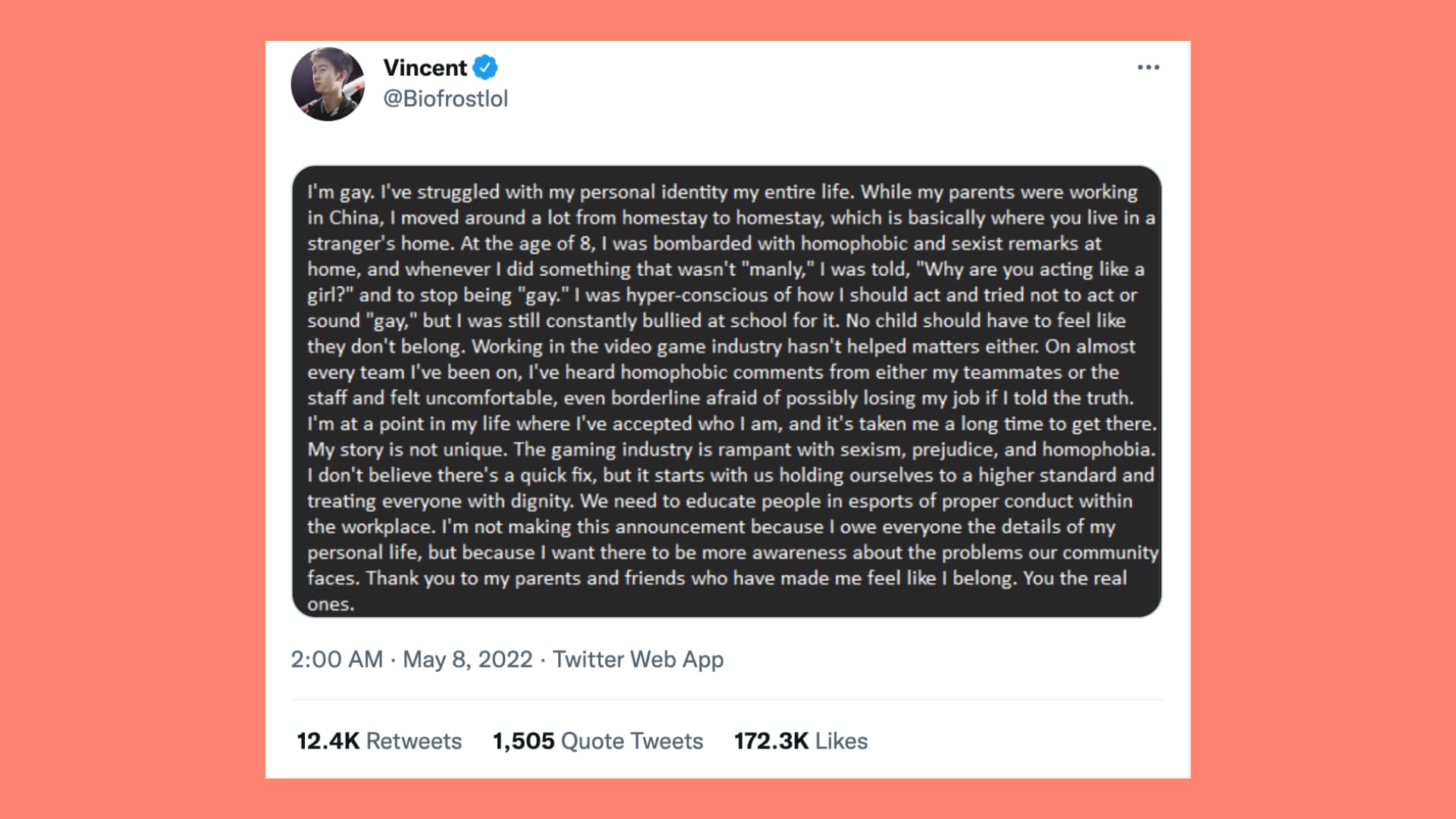 Biofrost comes out as gay, receives overwhelming support from esports ...