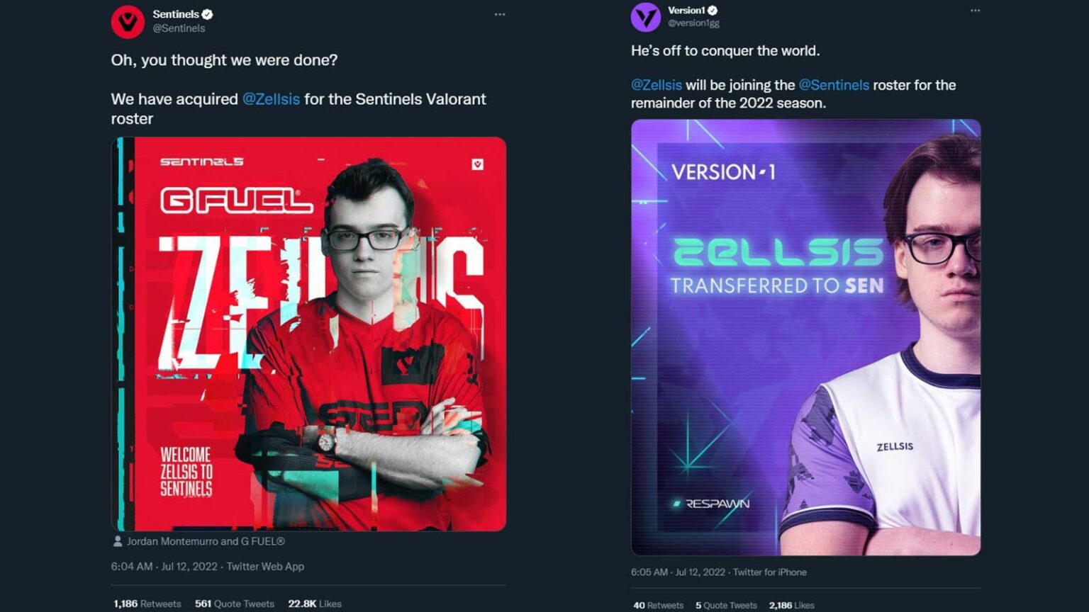 Sentinels acquire Zellsis from V1 ahead of VCT NA LCQ | ONE Esports