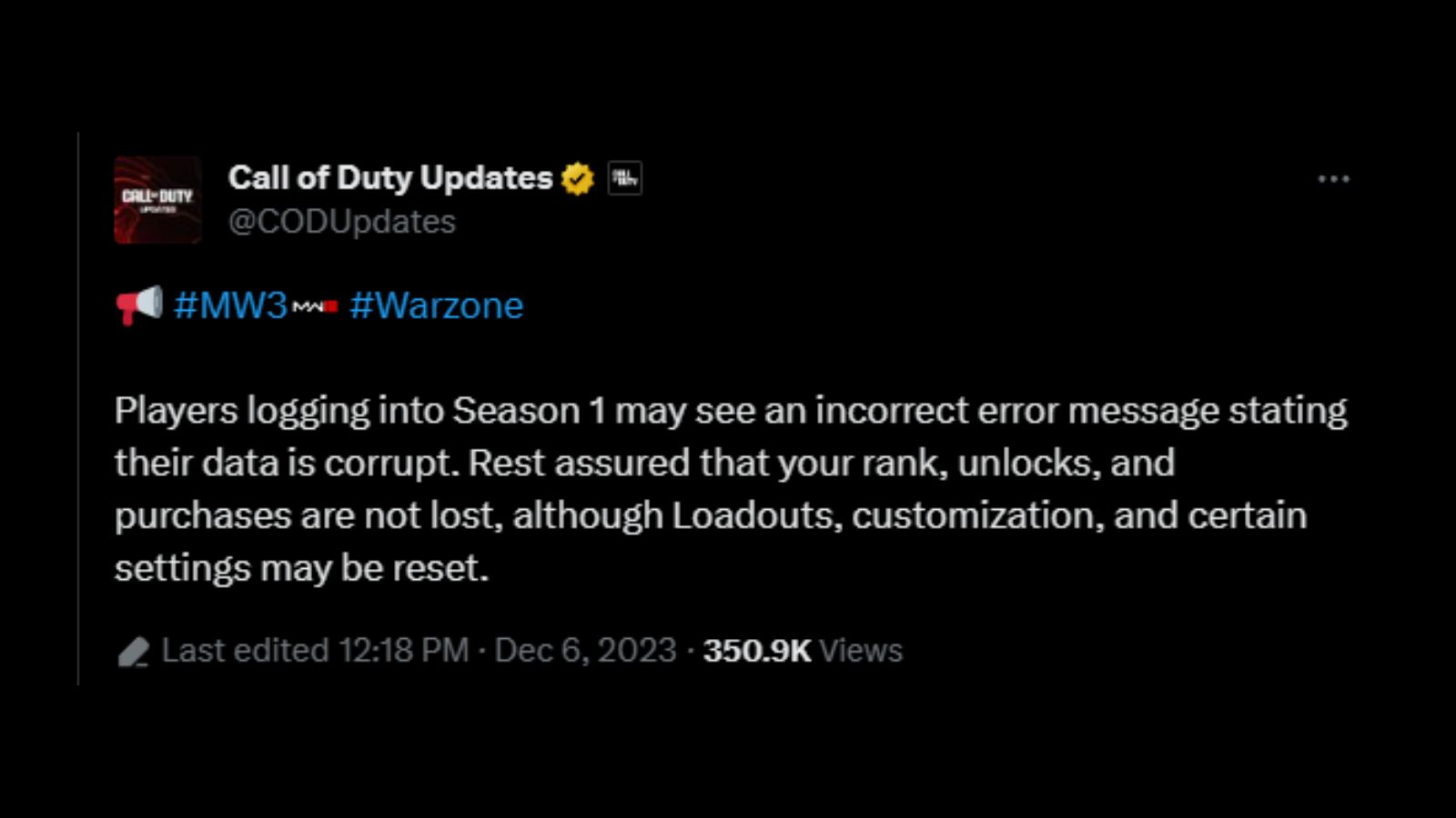 How to fix MW3 Niamey Logan 'Your Data is Corrupt' problem | ONE Esports