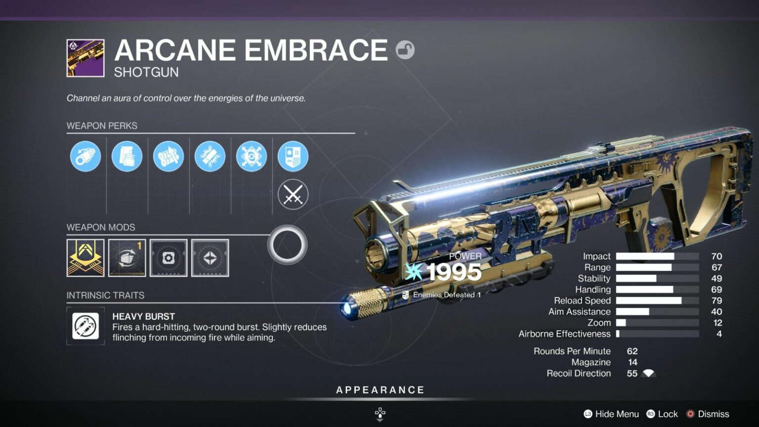 Destiny 2 Arcane Embrace god roll -- Heavy Burst Arc shotgun | ONE Esports