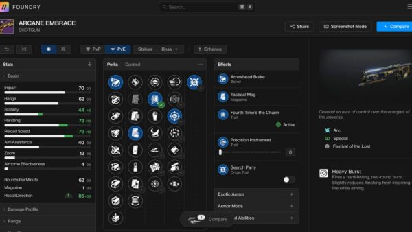 Destiny 2 Arcane Embrace god roll -- Heavy Burst Arc shotgun | ONE Esports