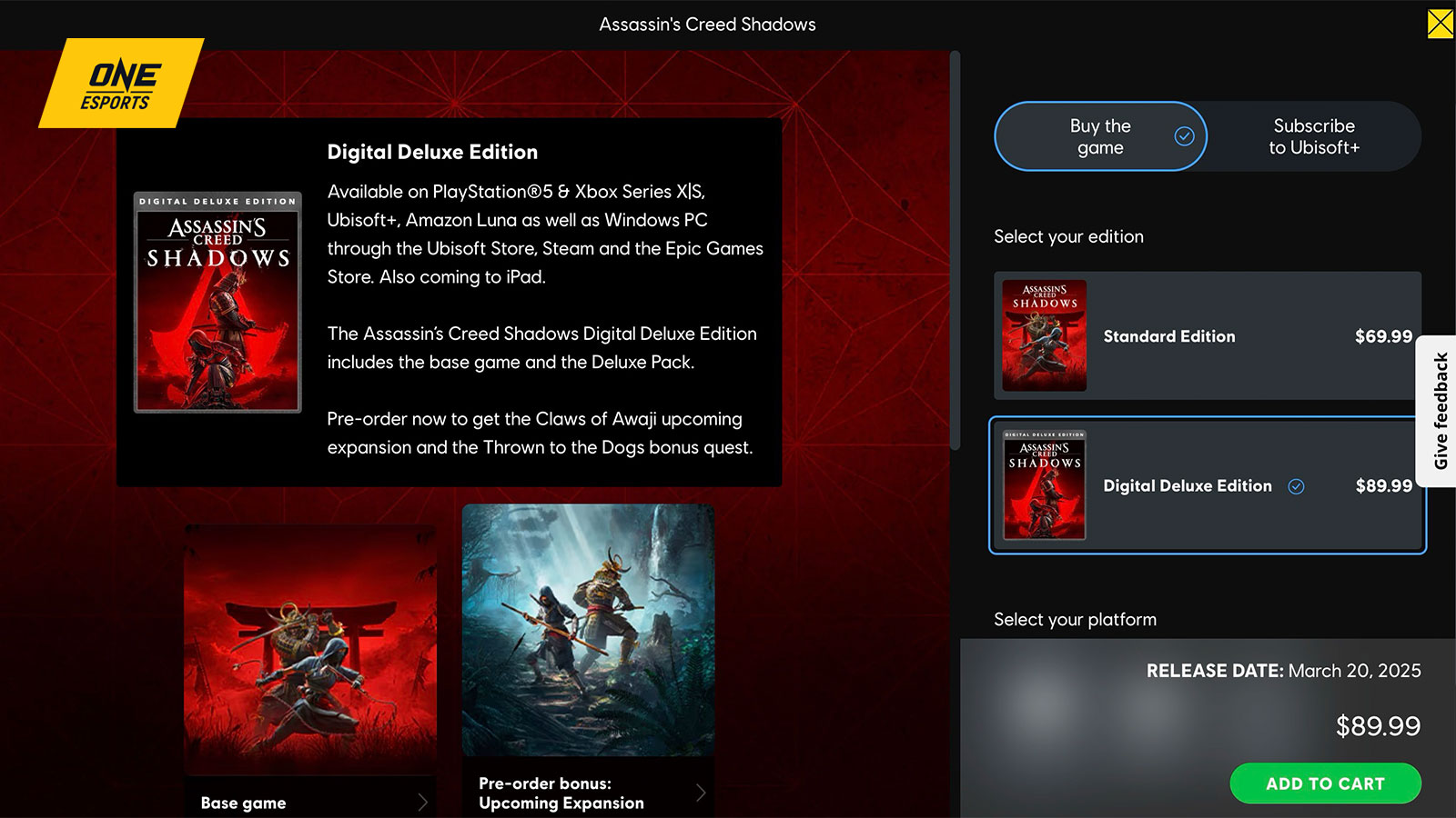 How to pre-order Assassin's Creed Shadows: DLC, bonus quest | ONE Esports